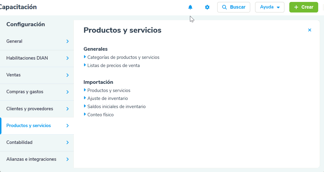Crear categorías de productos y servicios - POS Inicio / Esencial