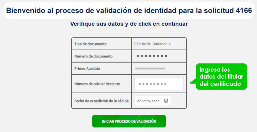 Validación de identidad en el certificado digital - POS Inicio / Esencial