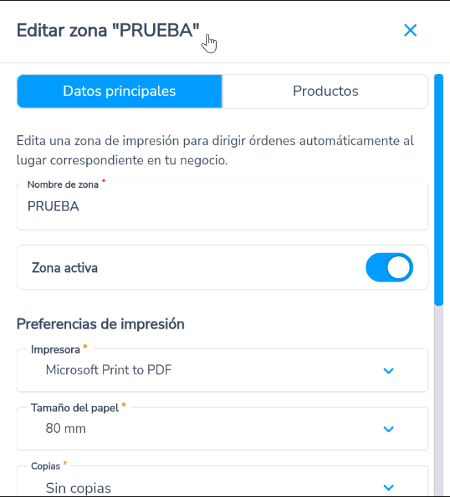 Inactivar zona de impresión en POS Gastrobar PRO