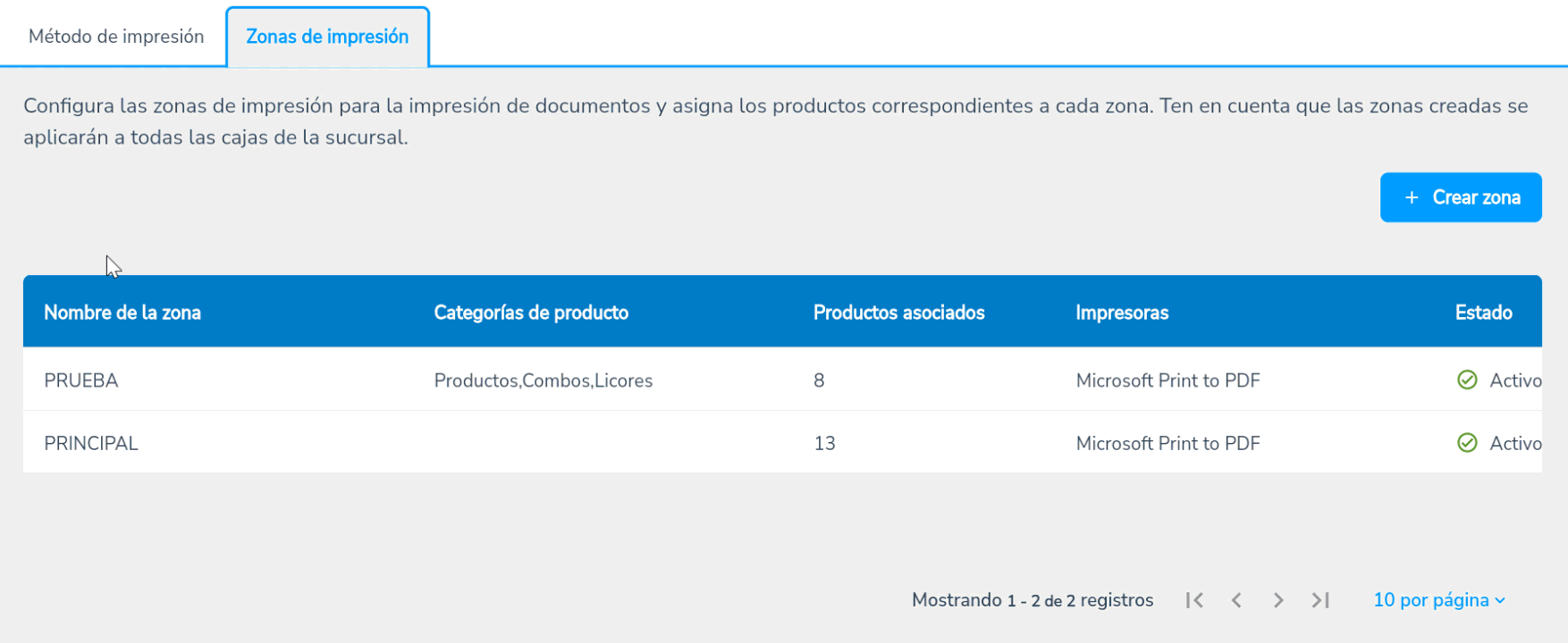 Inactivar zona de impresión en POS Gastrobar PRO